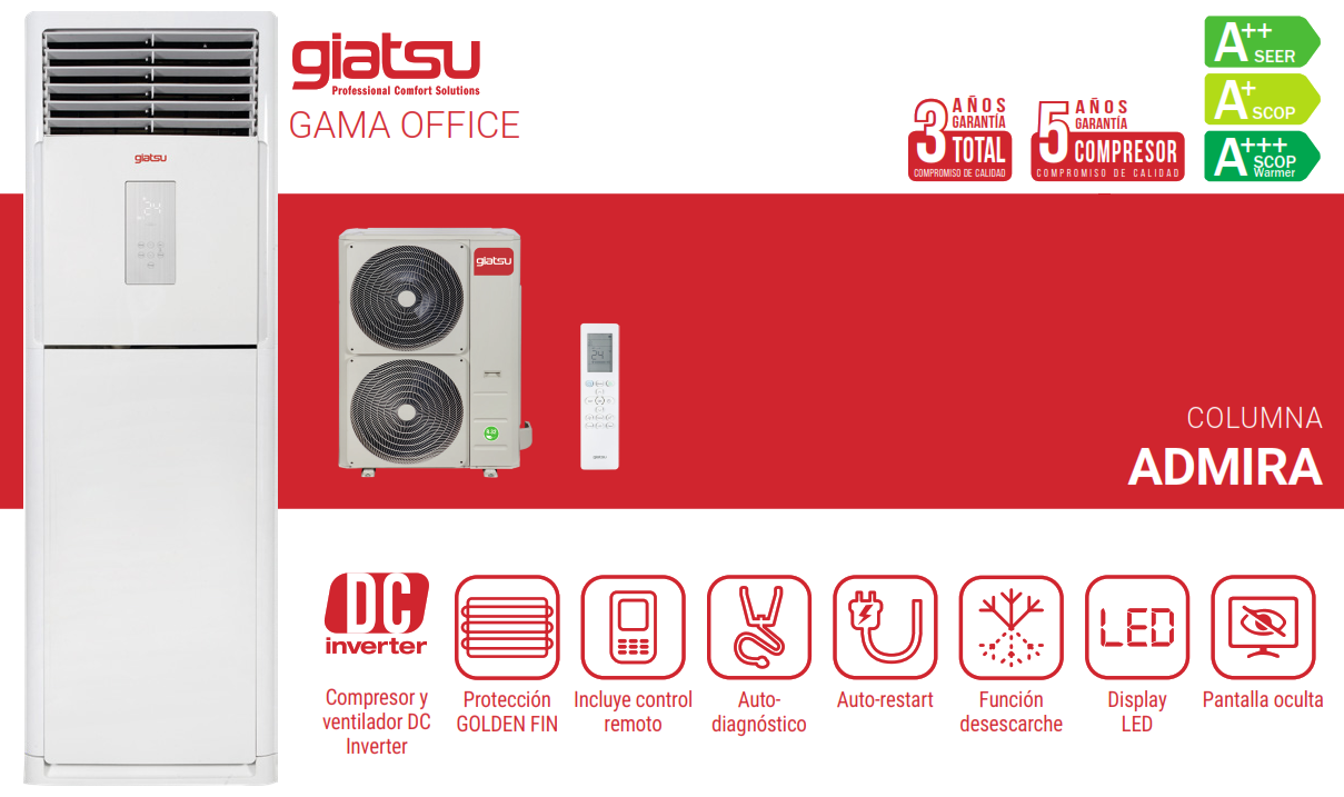 Aire acondicionado Columna vertical Giatsu 12000 frig/h Admira trifásica